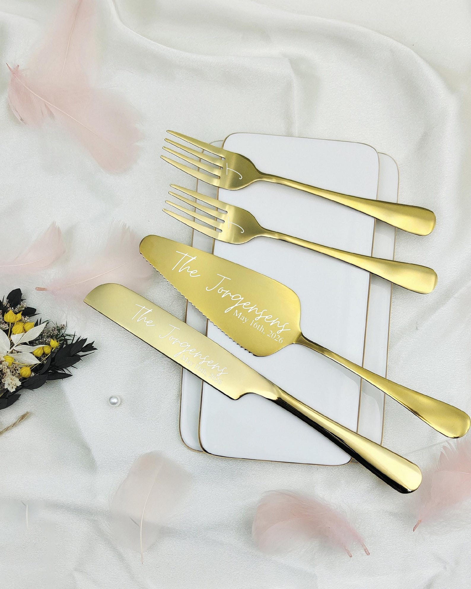 Custom Engraved Cake Server Knife Forks, Wedding Cake Cutting, Marriage ...