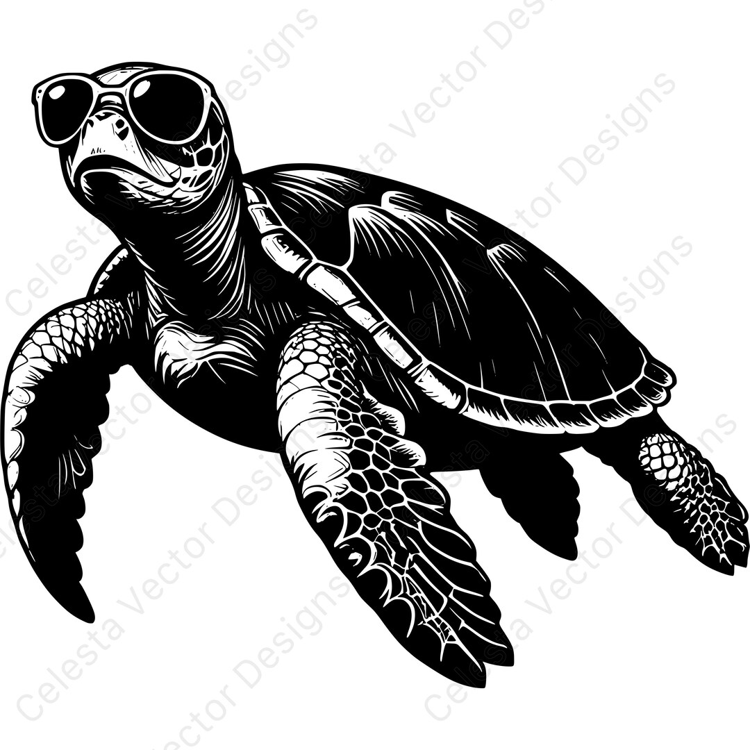 Sea Turtle Clipart Vector With Cool Sunglasses - 4 Images Digital ...