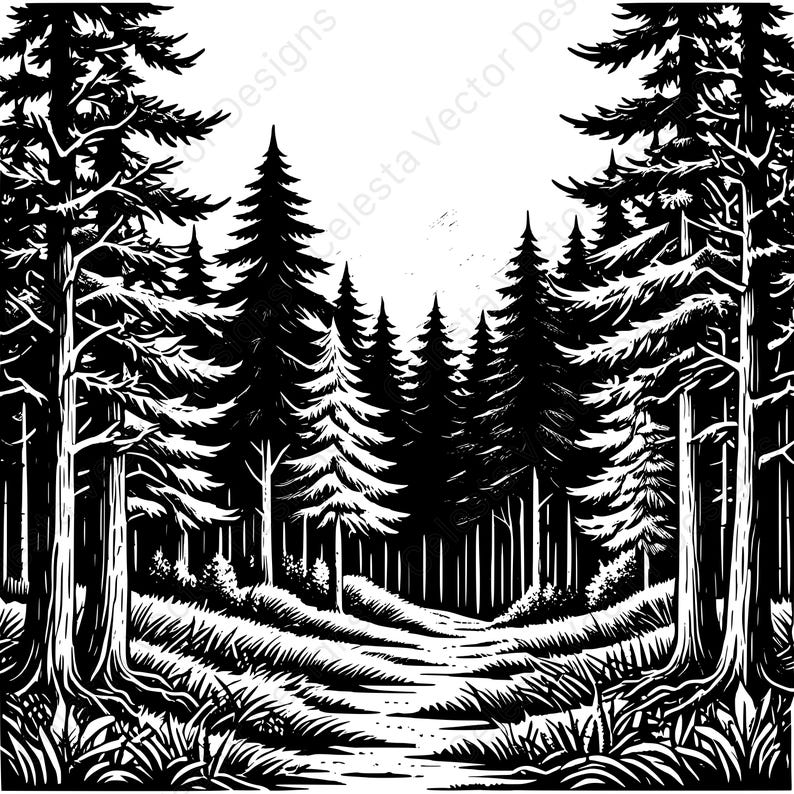 Forest Scape Vector Clipart Digital Download - 4 Images Svg Png Jpg Pdf ...