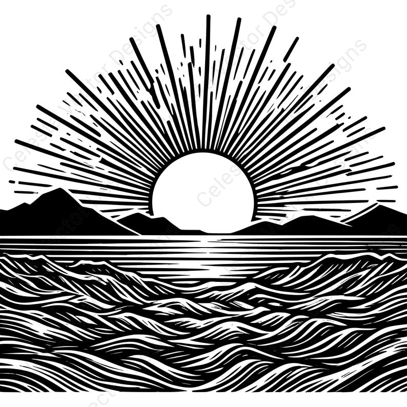 Sunrise Horizon Vector Clipart - 4 Digital Download Images for Cricut ...