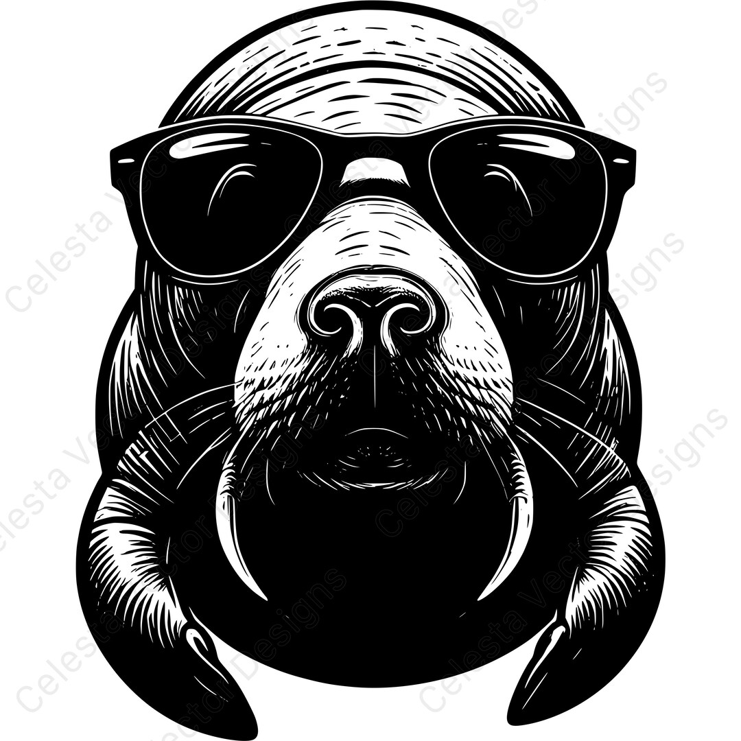 Manatee Portrait With Cool Sunglasses Vector Clipart - 4 Images Digital ...