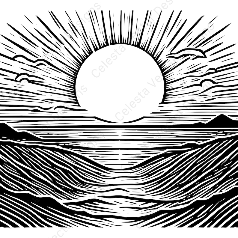 Sunrise Horizon Vector Clipart - 4 Digital Download Images for Cricut ...