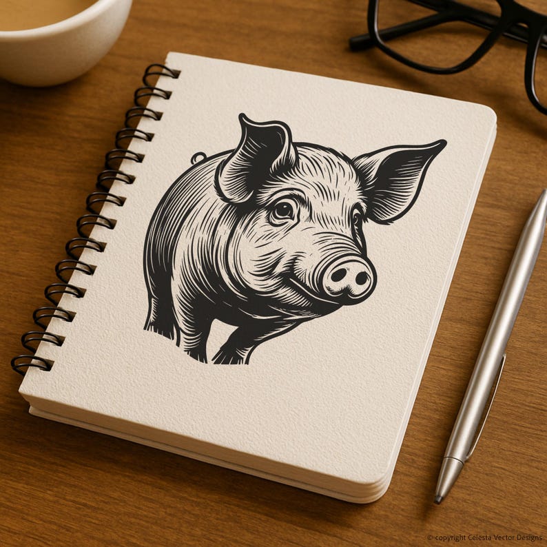 Pig Portrait Vector Clipart Set of 4 Images Digital Download for Cricut ...