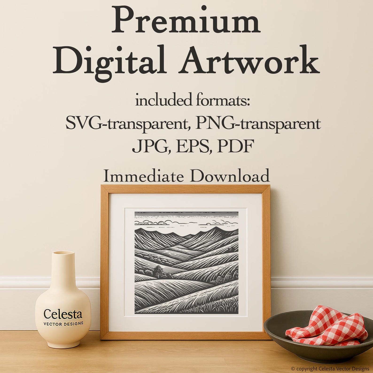 Rolling Hills Scape Vector Clipart - 4 Digital Download Images for ...