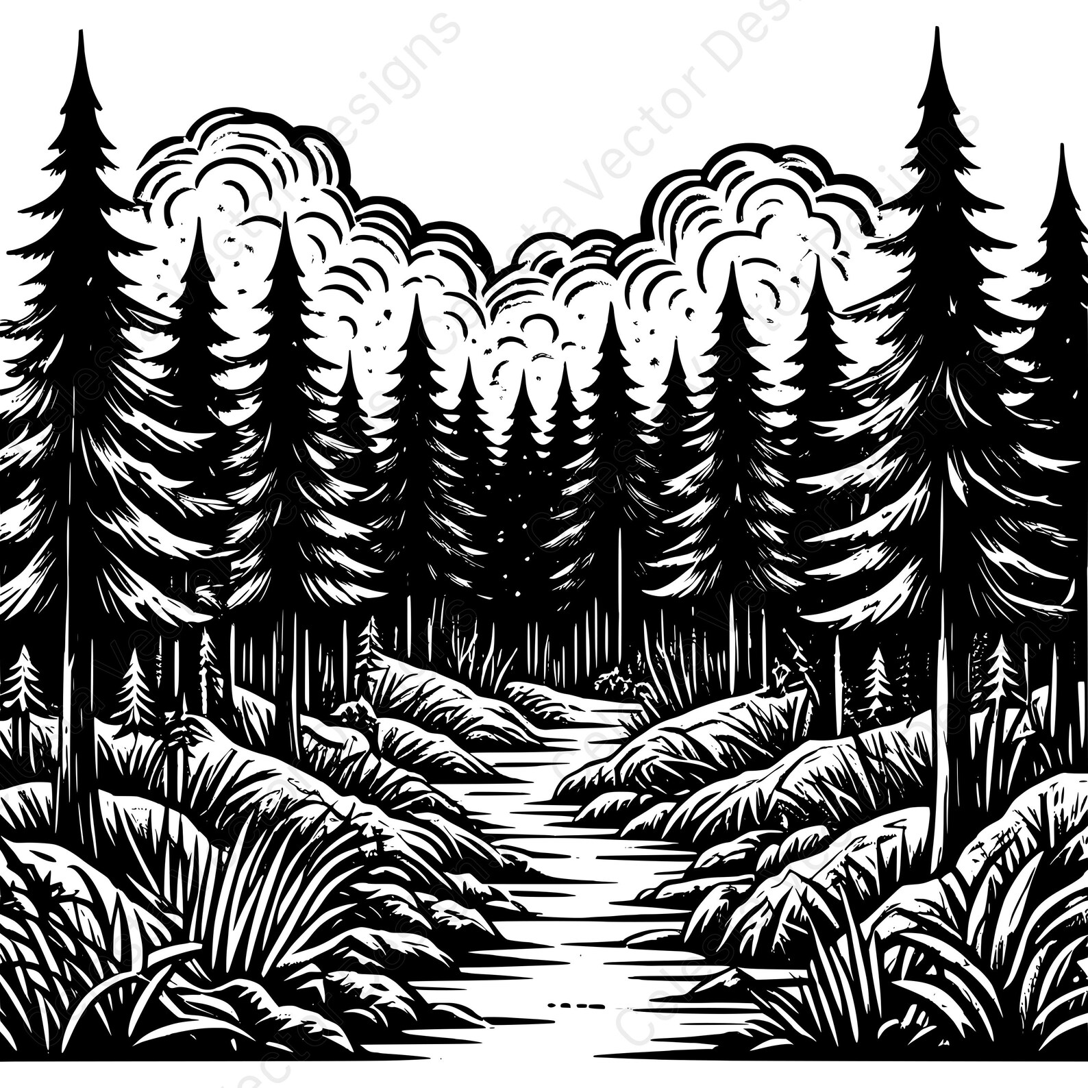 Forest Scape Vector Clipart Digital Download - 4 Images Svg Png Jpg Pdf ...