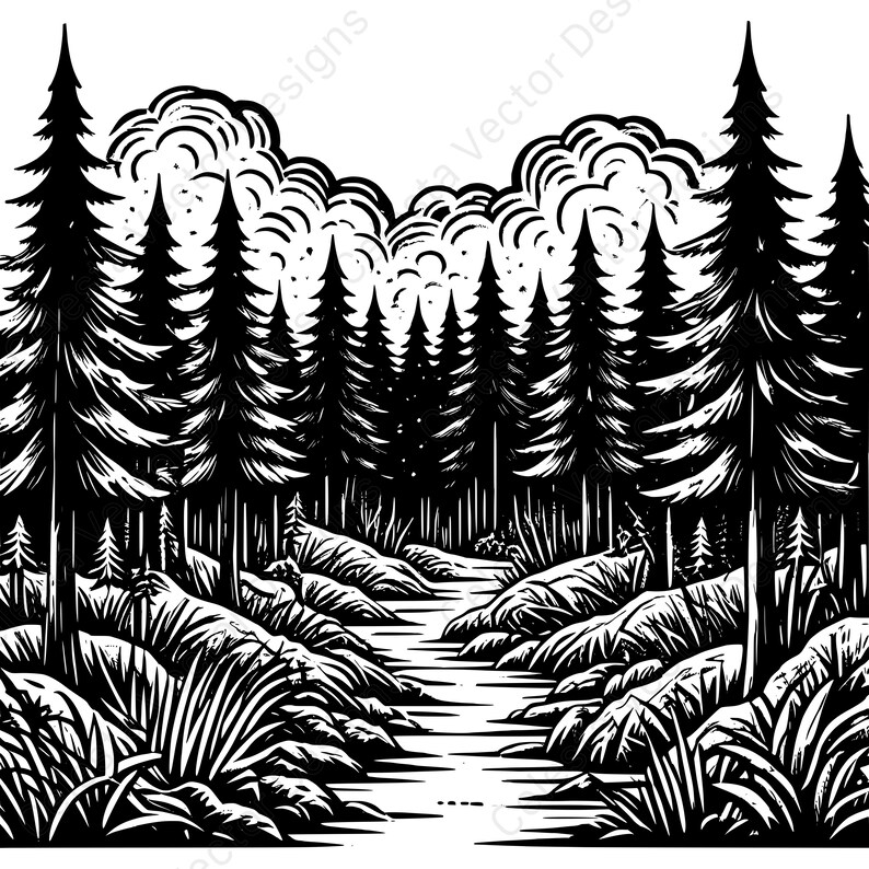 Forest Scape Vector Clipart Digital Download - 4 Images Svg Png Jpg Pdf ...