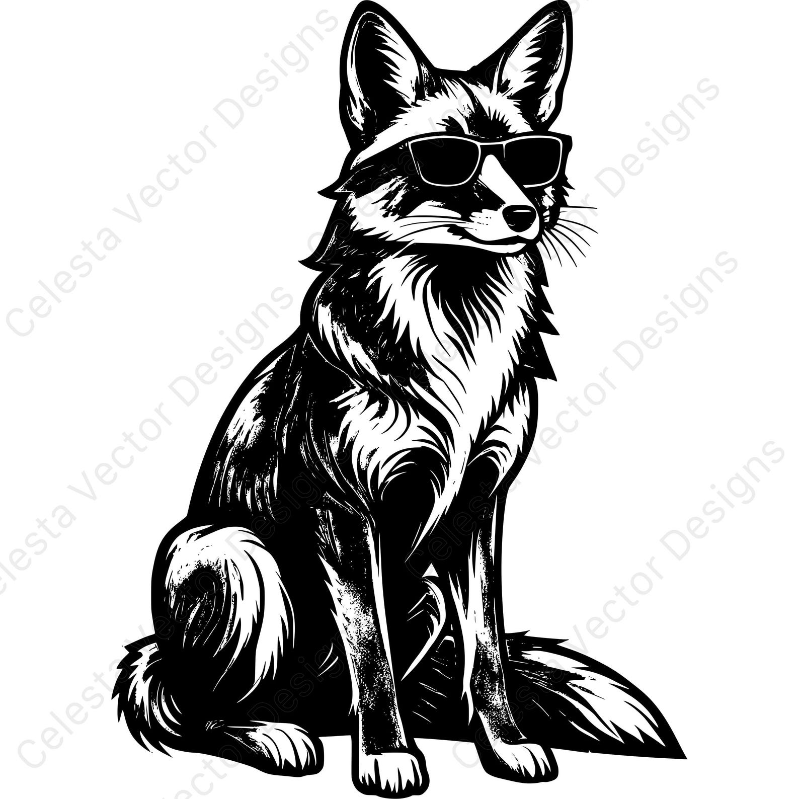 Fox Full Body Portrait Clipart With Cool Sunglasses - 4 Digital ...