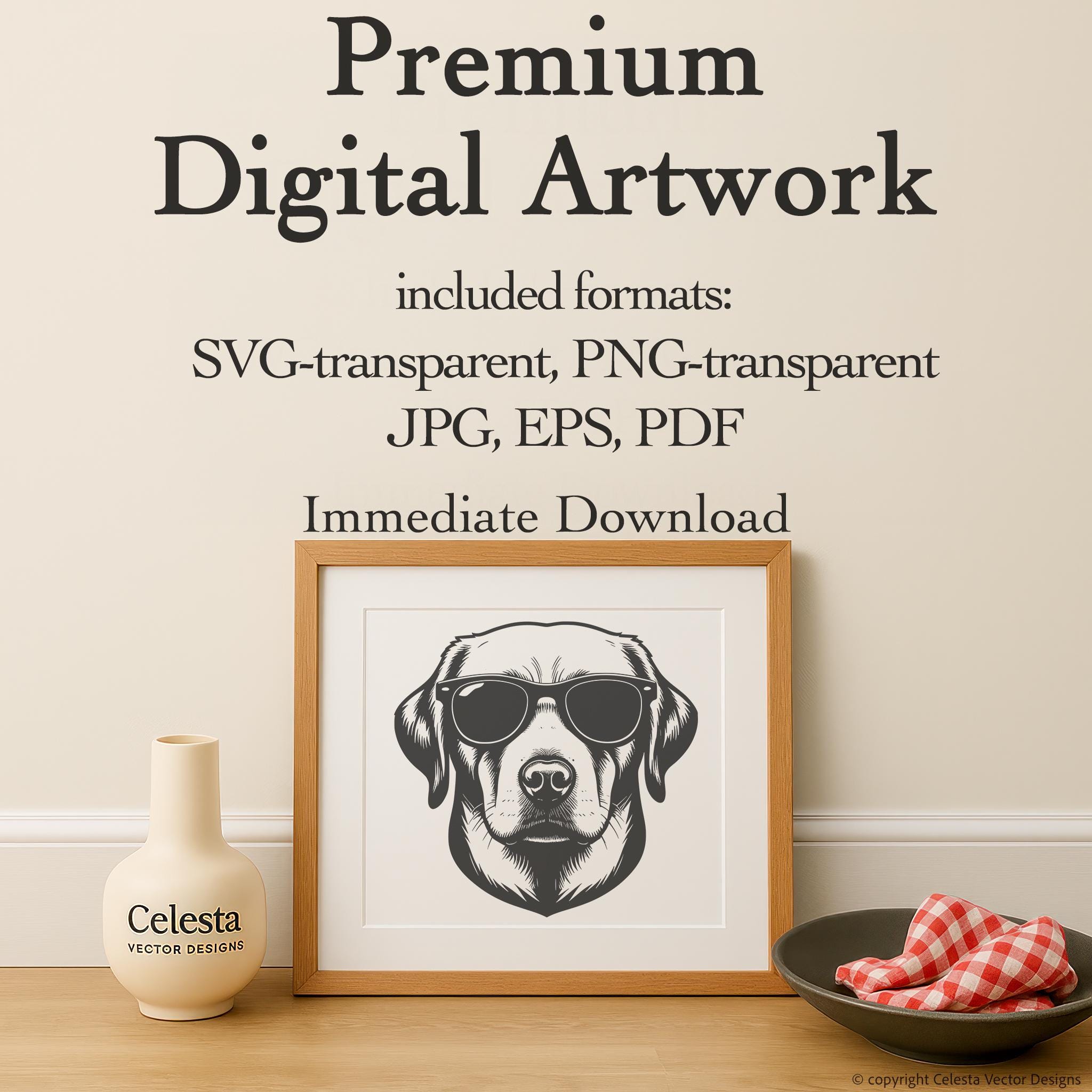 Labrador Retriever Portrait With Cool Sunglasses Vector Clipart Digital ...