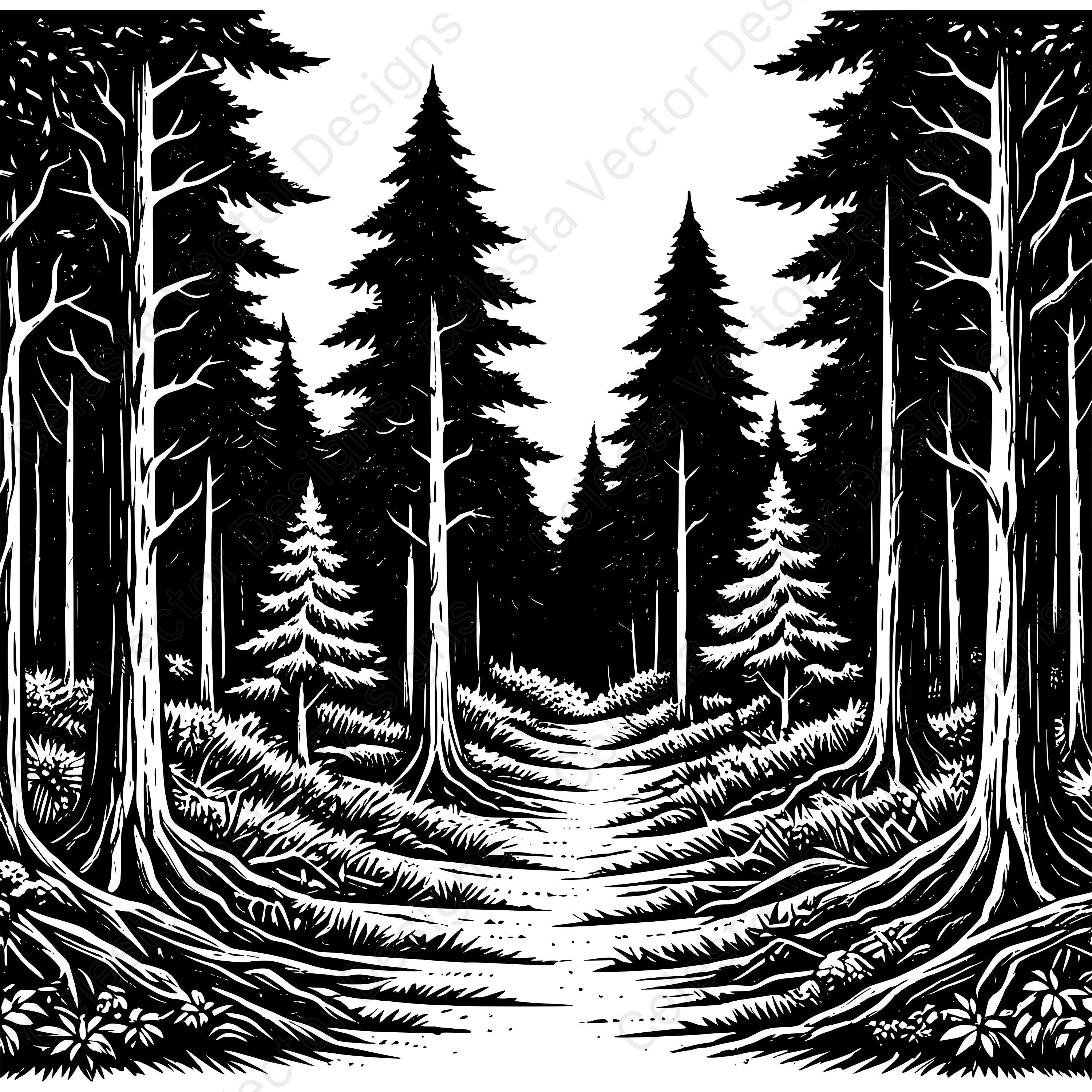 Forest Scape Vector Clipart Digital Download - 4 Images Svg Png Jpg Pdf ...