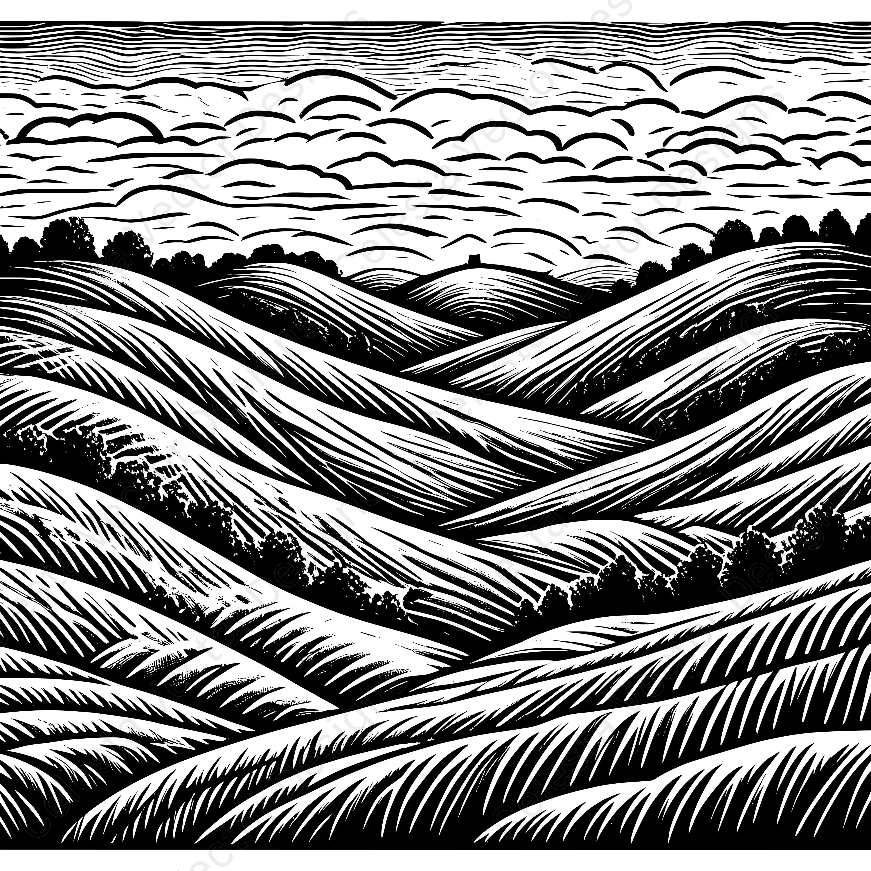 Rolling Hills Scape Vector Clipart - 4 Digital Download Images for ...