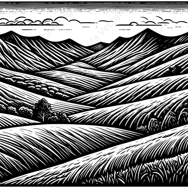 Rolling Hills Scape Vector Clipart - 4 Digital Download Images for ...