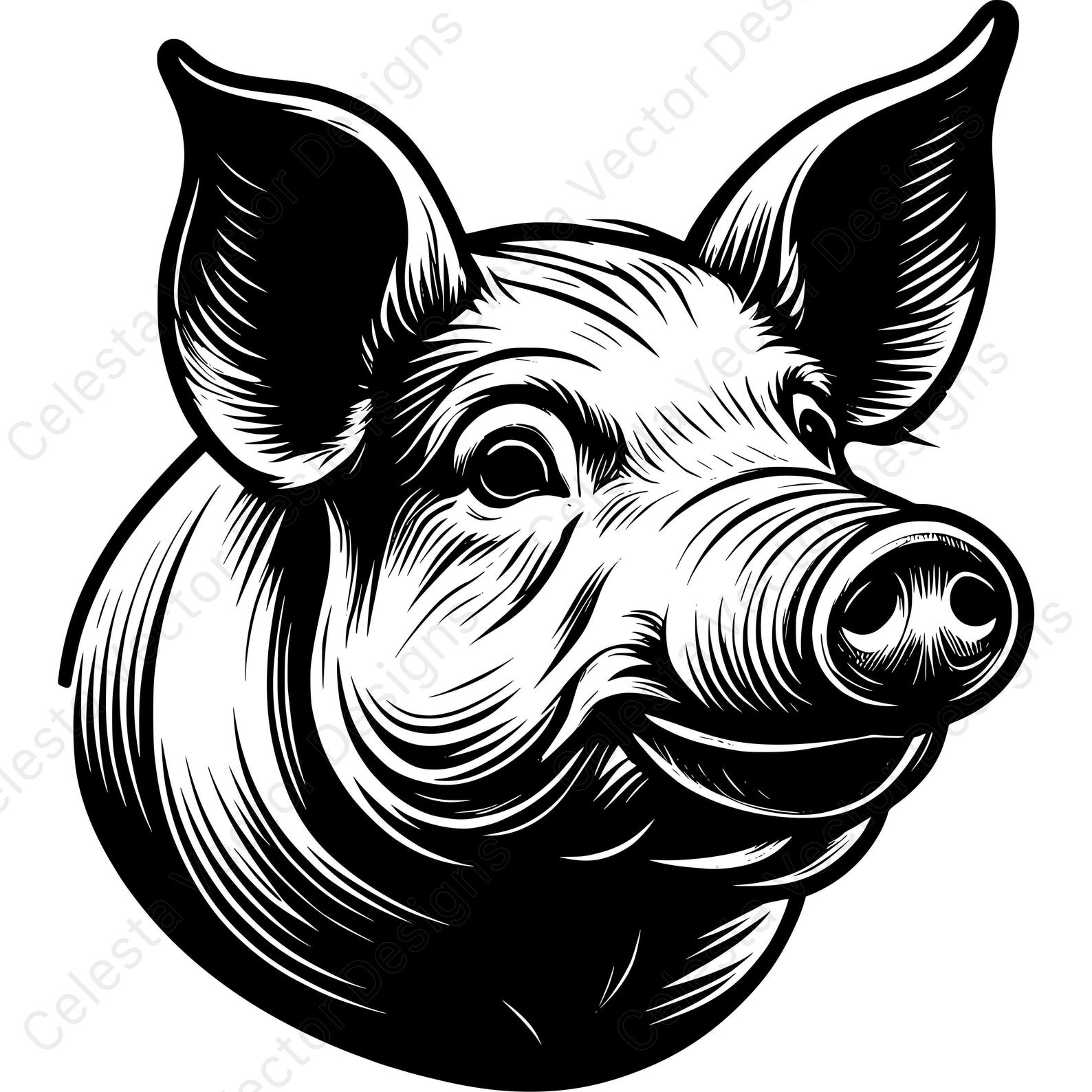 Pig Portrait Vector Clipart Set of 4 Images Digital Download for Cricut ...