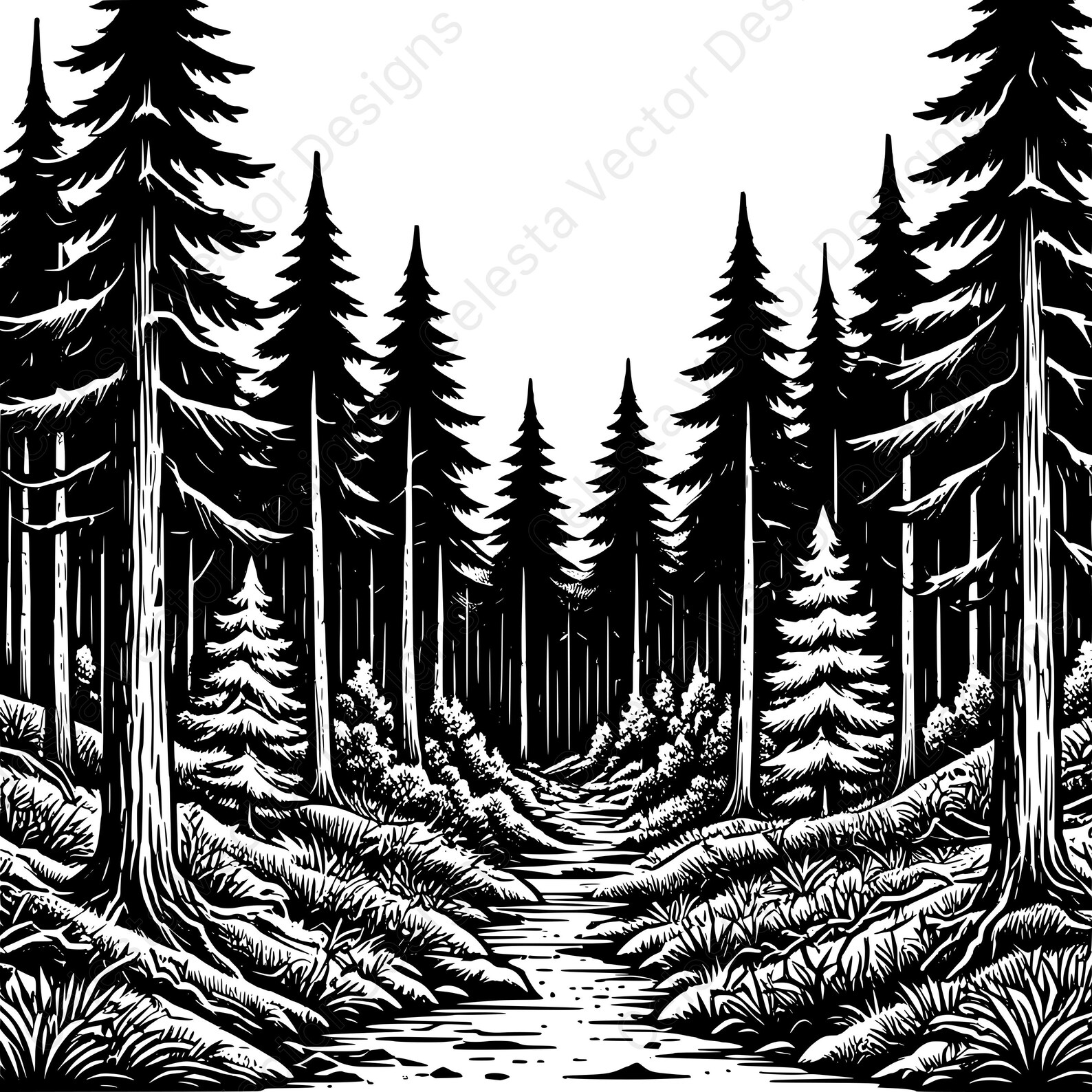 Forest Scape Vector Clipart Digital Download - 4 Images Svg Png Jpg Pdf ...