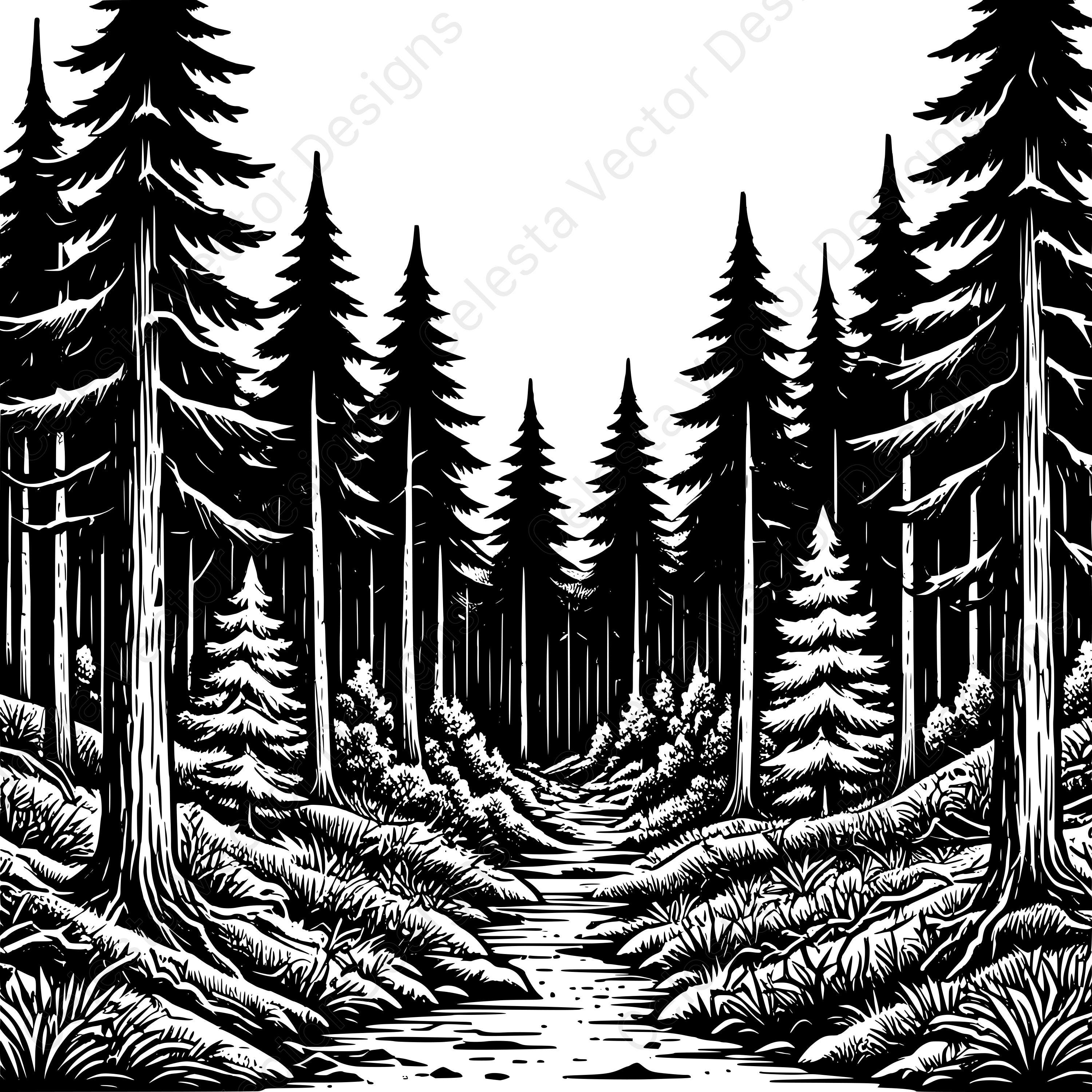 Forest Scape Vector Clipart Digital Download - 4 Images Svg Png Jpg Pdf ...