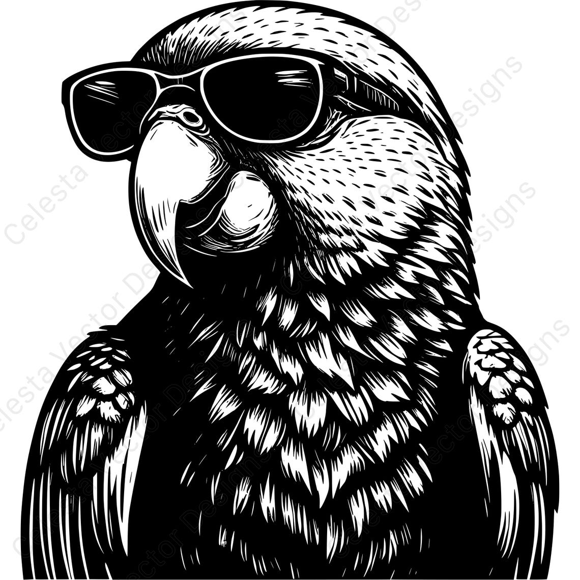 Parrot Portrait Cool Sunglasses Vector Clipart Digital Download 4 ...