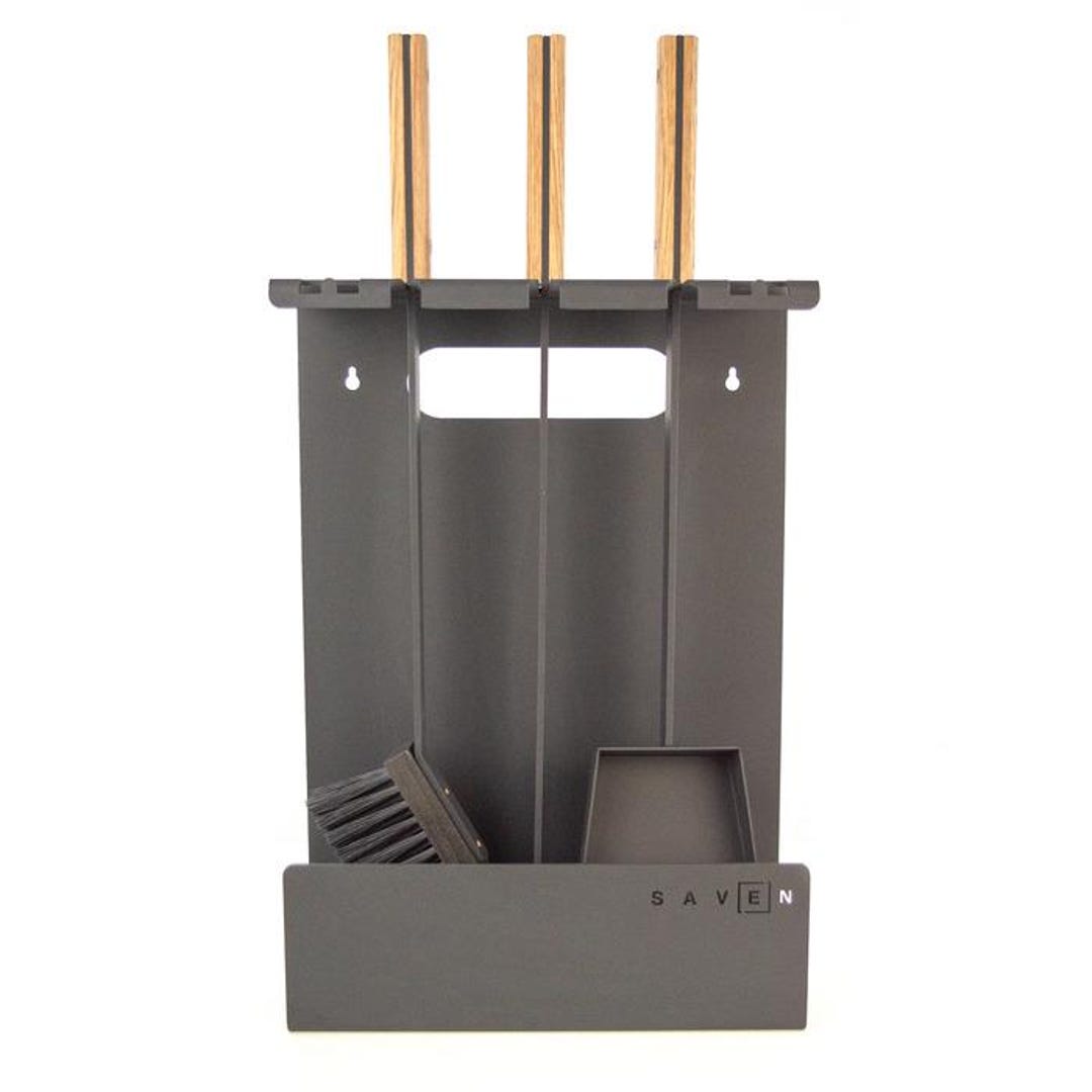 Minimalist Wall Mounted Fireplace Tool Set – Solid Wood Handles, Modern ...
