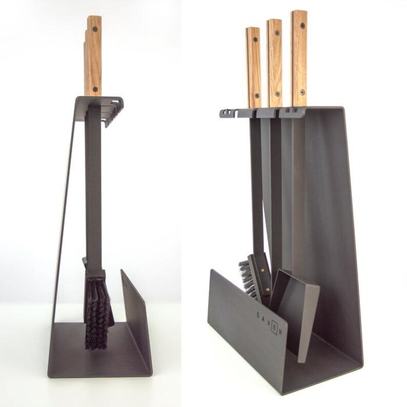 Fireplace Tool Set With Leather Glove – Modern Design, Wooden Handles ...
