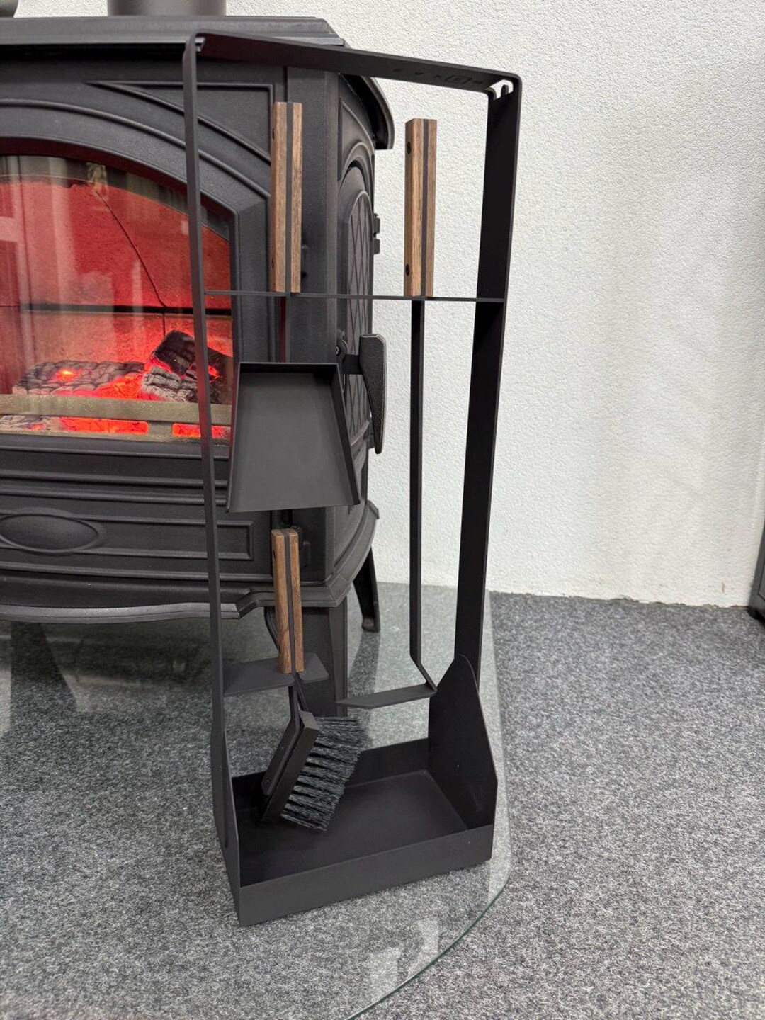 Handmade Modern Fireplace Tool Set: Black Steel With Wood Handles Gift ...