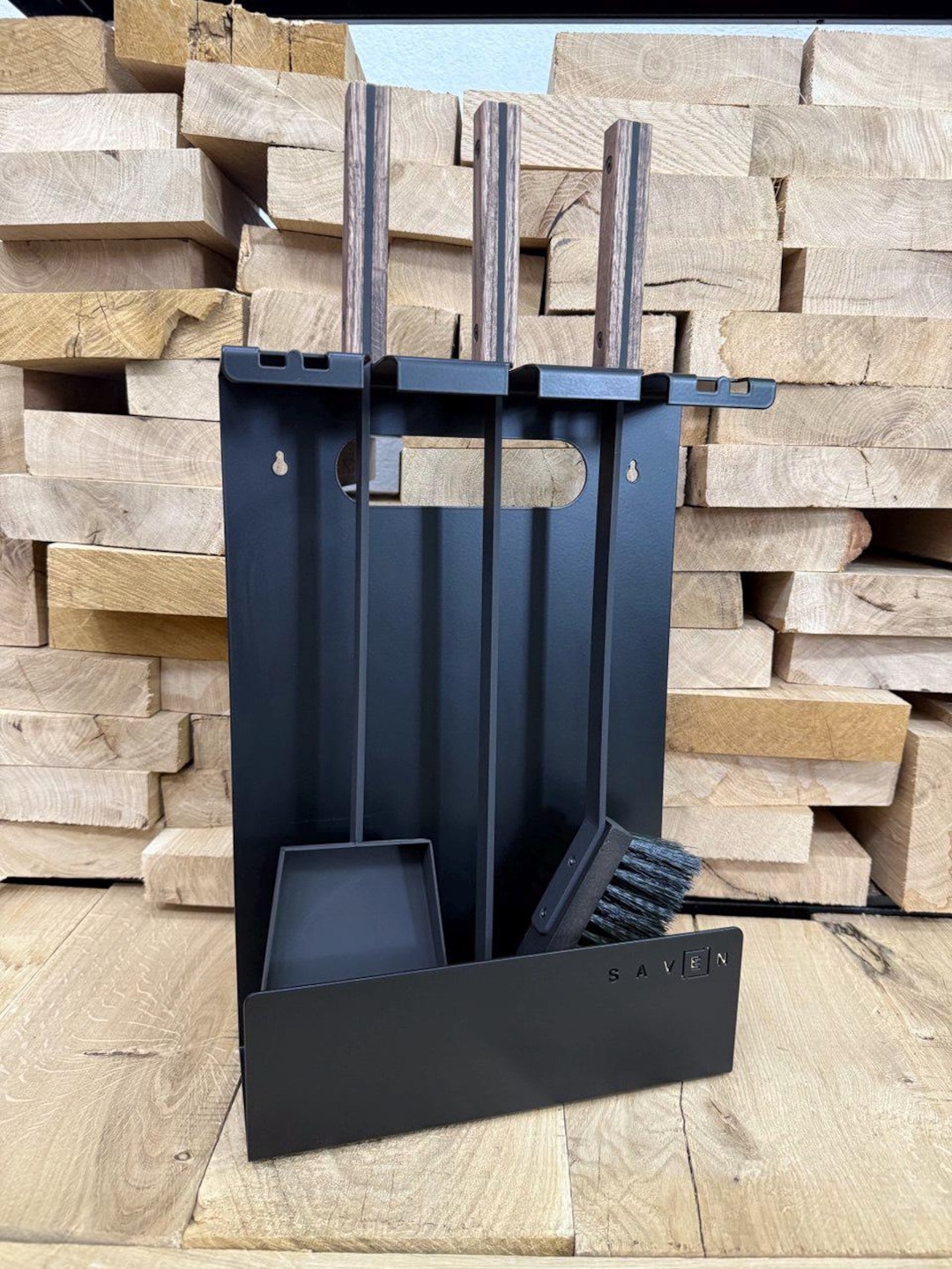 Wall Mount Fireplace Tool Set: Black Steel With Wenge Wood Handles - Etsy