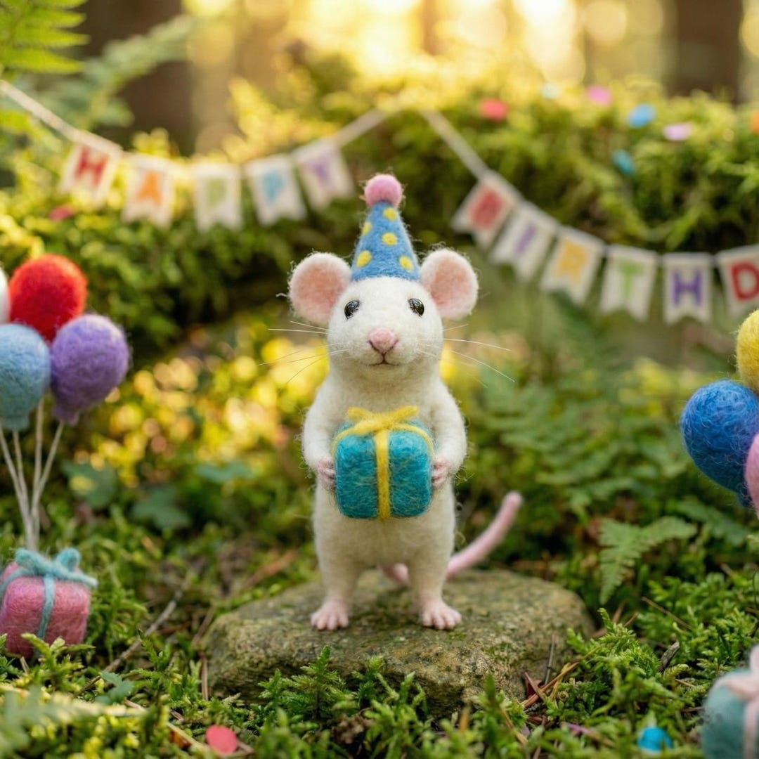 Needle Felt Birthday Mouse: Handmade Wool Felt Animal, Cute Felt ...