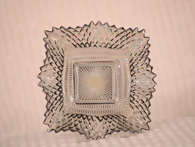 Vintage Mid-century Indiana Glass Contemporary Carnival Glass Diamond ...