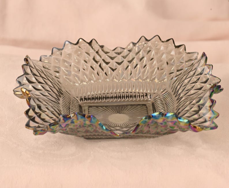 Vintage Mid-century Indiana Glass Contemporary Carnival Glass Diamond ...