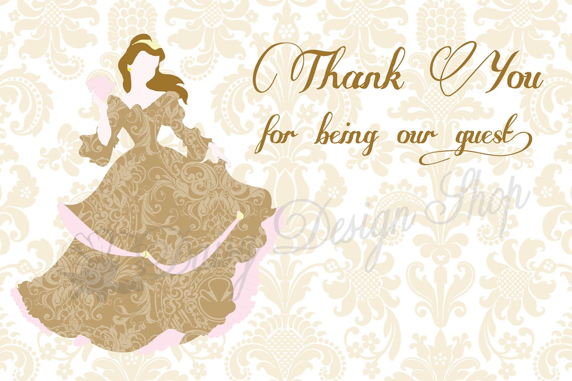 Thank You Card Printable Princess Belle and Damask | Etsy