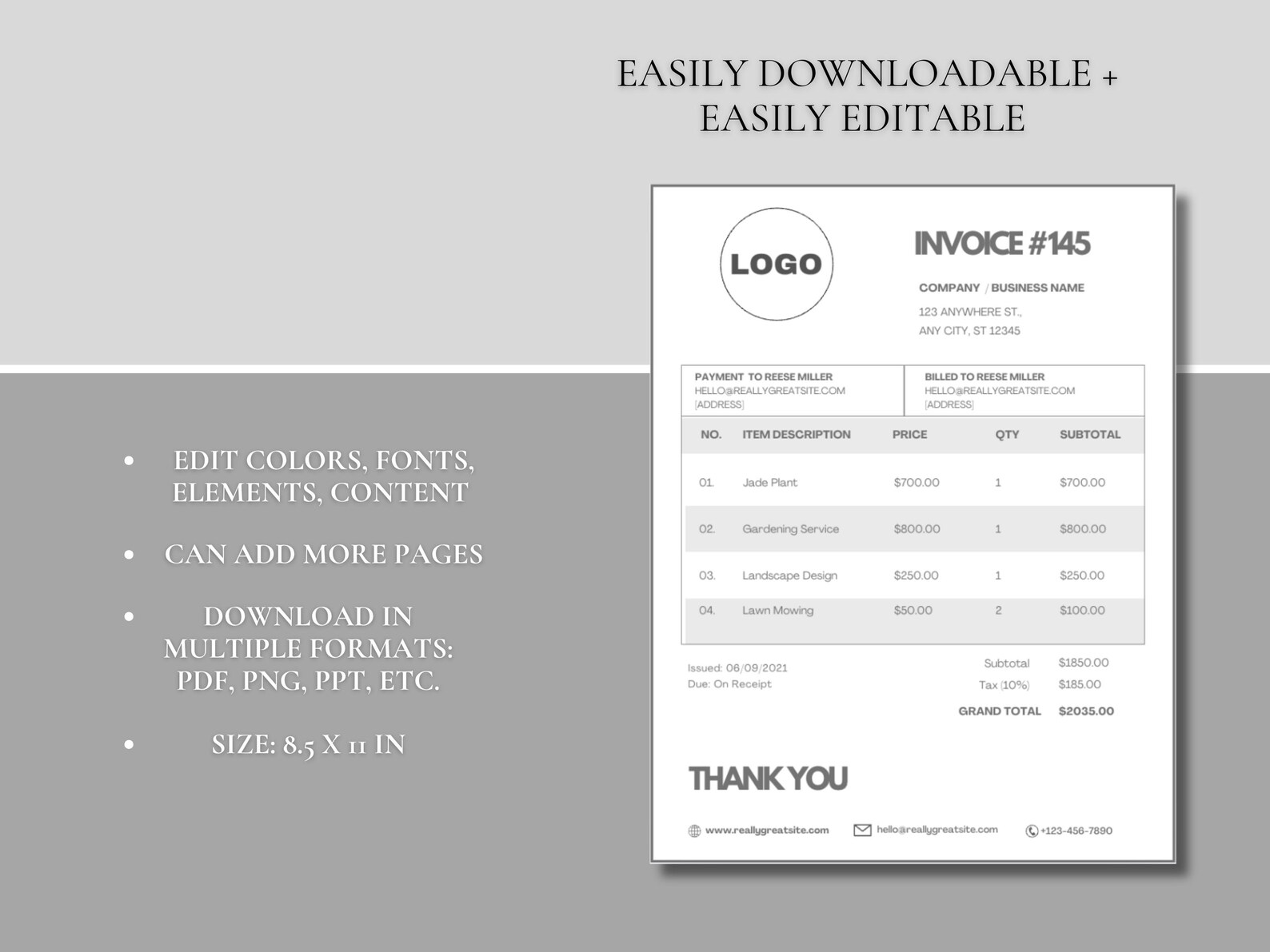 Editable Grey and White Professional Business Invoice for Small ...