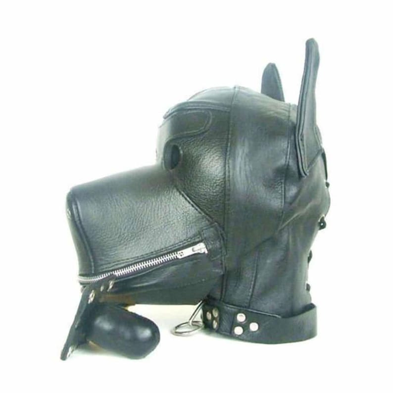 Leather Puppy Play Hood: Removable Gag & Zippered Snout - Etsy