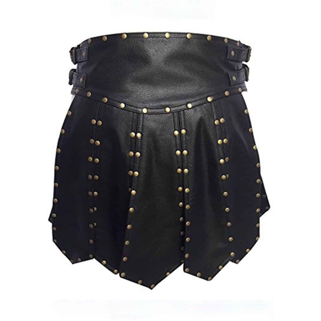 Men's Black Leather Gladiator Kilt | Heavy Duty LARP & Cosplay Kilt ...