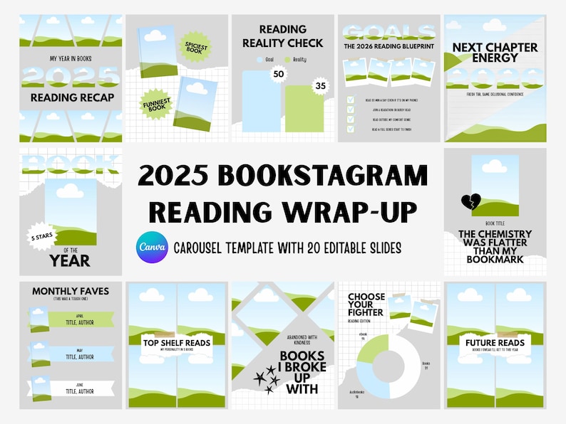2025 Bookstagram Reading Recap Template, Canva Carousel (digital ...