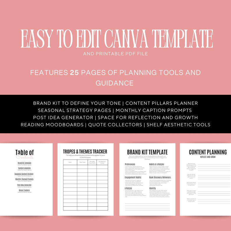Bookstagram Planner & Brand Guide: Canva Template + Printable PDF - Etsy