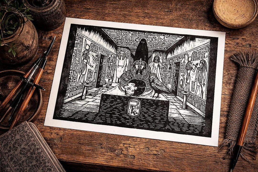 A4 Hand-carved Ancient Egyptian Tomb Linocut Print - Etsy