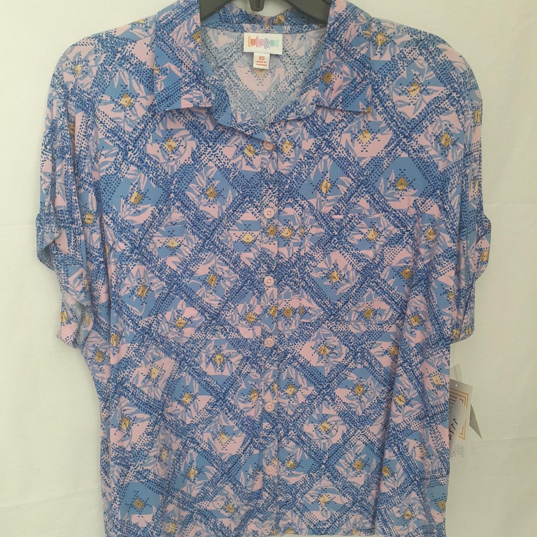 Women's Lularoe Amy Button up Collared Top Size XS Pink Blue - Etsy