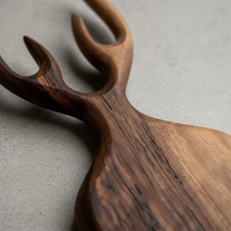Walnut Charcuterie Board With Antler Handle Wood Serving Tray Cheese ...