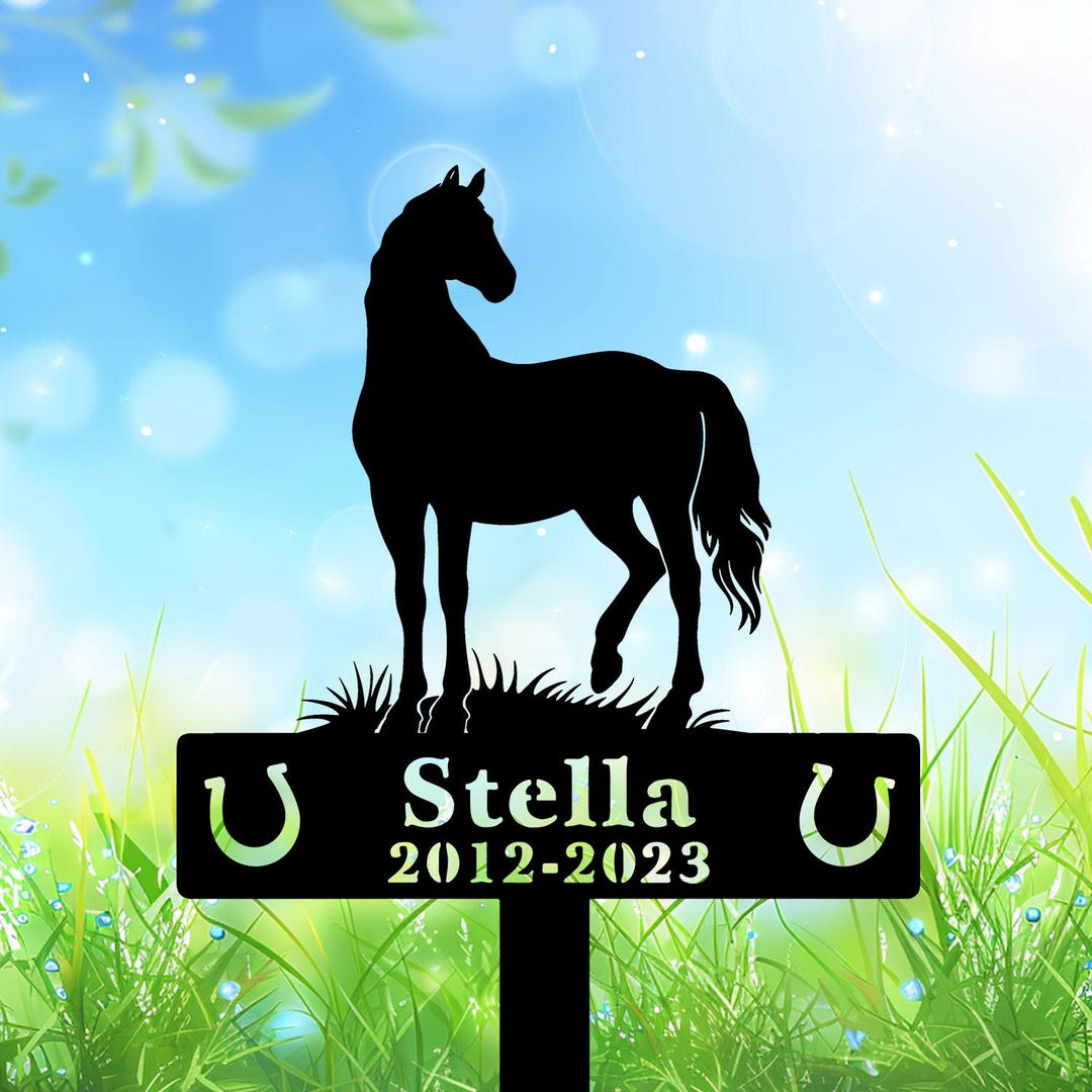 Personalized Standing Horse Grave Marker on Grass, Custom Horse ...