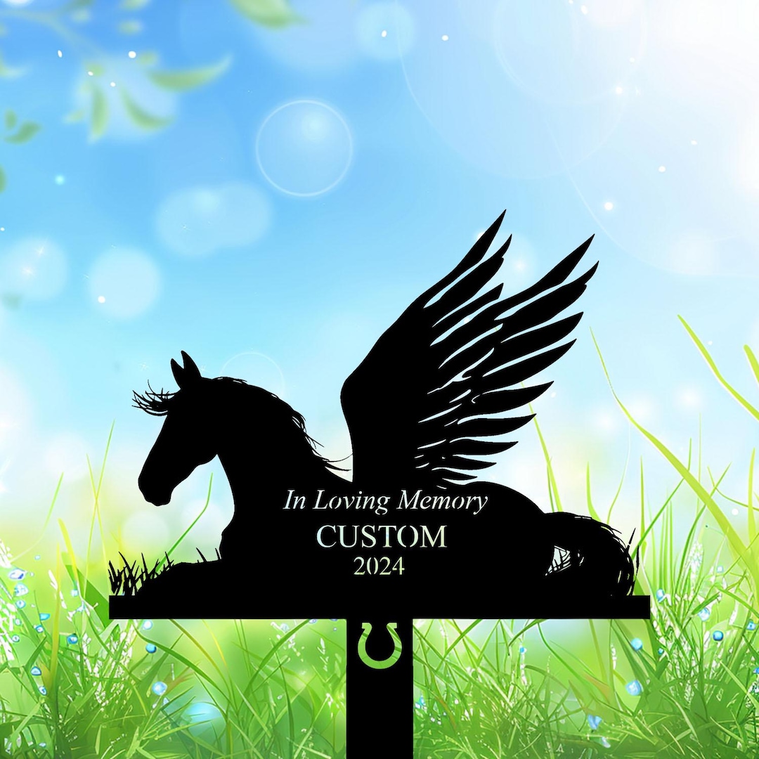 Personalized Angel Horse Grave Marker Lying Down on Grass, Custom Pet ...