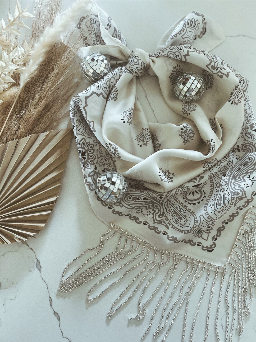 Rhinestone Bandana Fringe Bandana Country Western Boho Satin Silk Bride ...