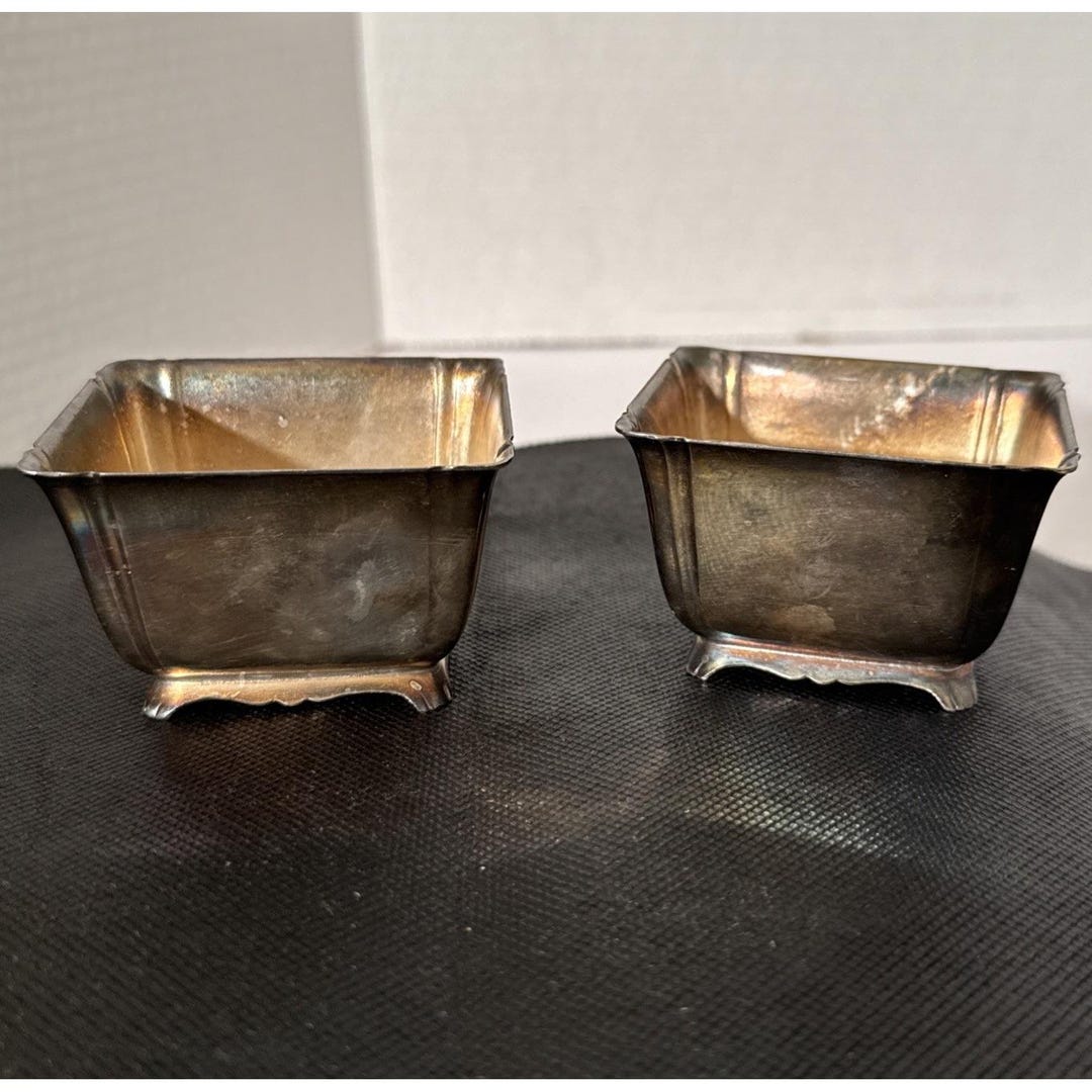 Pair Silver Plated Open Salt Cellars Vintage Footed - Etsy