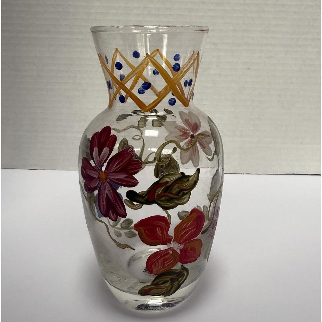 Vintage Hand Painted Urn Shaped Glass Bud Vase IGI Dazhou Wang - Etsy