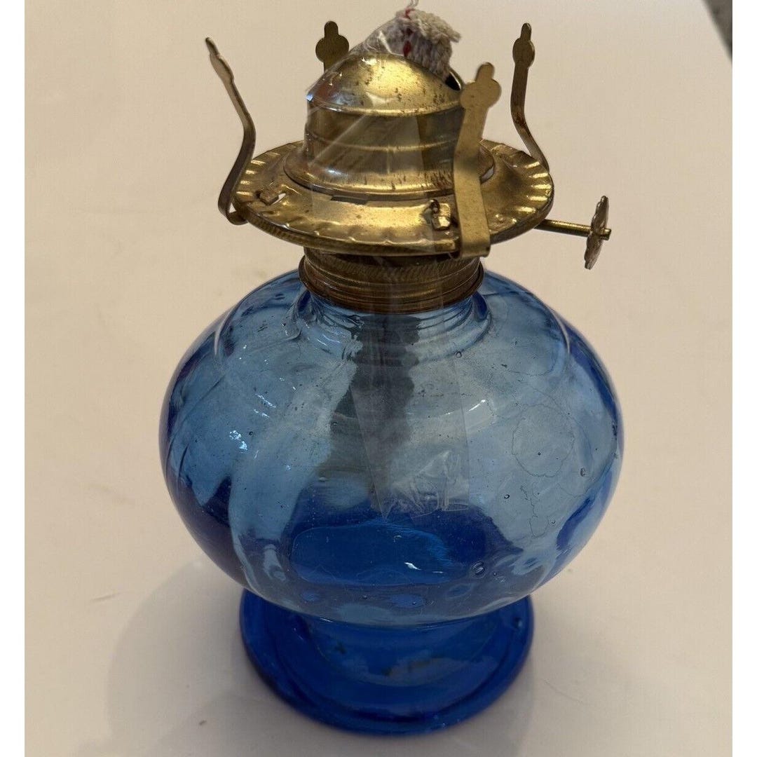 Antique Blue Glass Finger Oil Lamp With Wick Pictured-no Hurricane ...