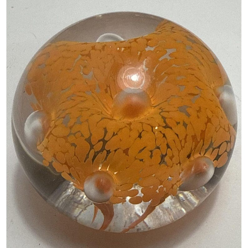 Bart Zimmerman Orange Flower Art Glass Paperweight 2.5 Diameter-vintage ...