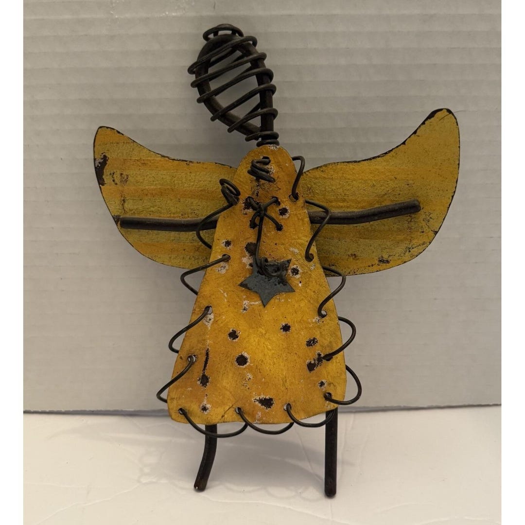 Vintage Yellow Rustic Metal Angel W/ A Star Hangable-collectable ...