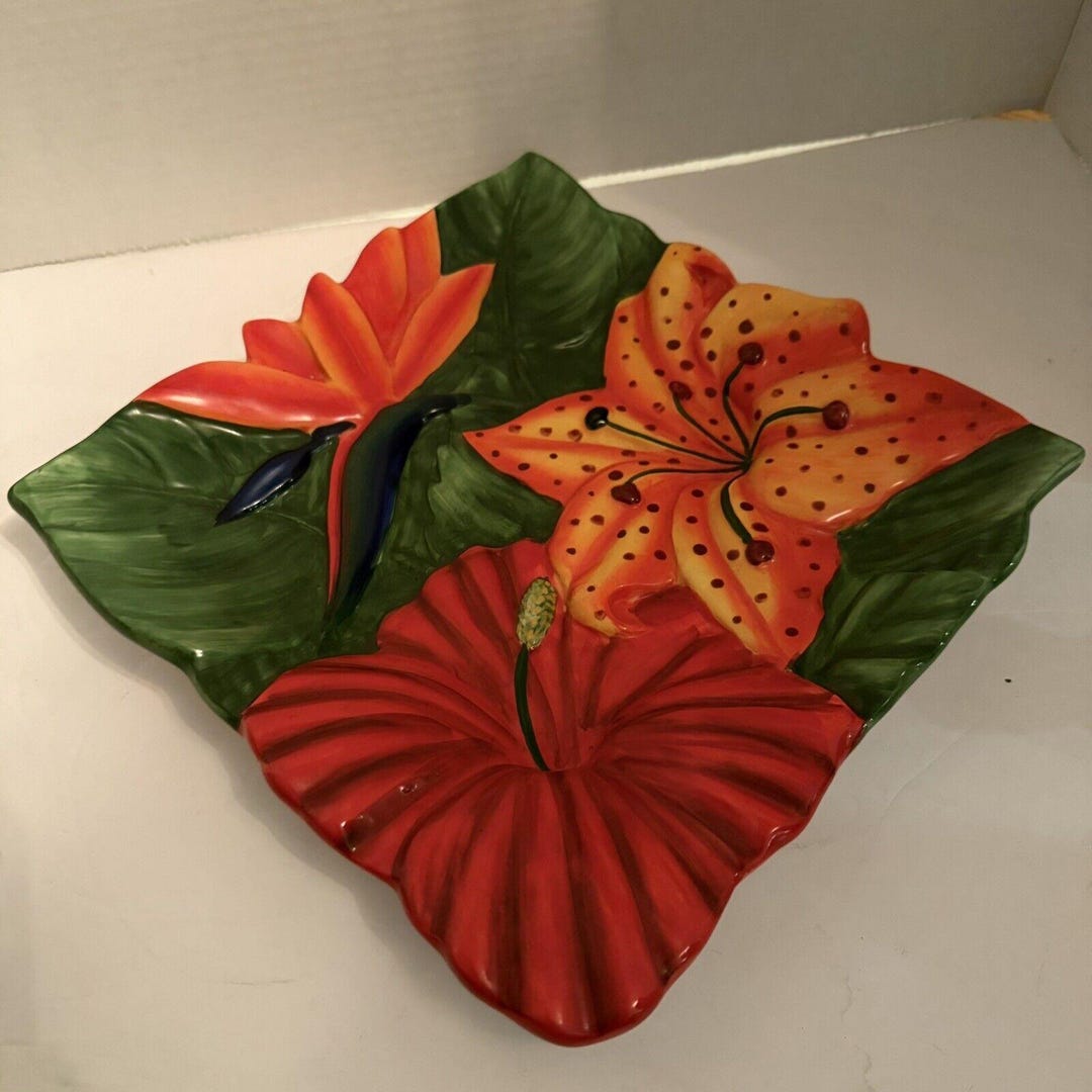 Centrum Plate Aloha Collection Hibiscus Bird of Paradise Hand Painted ...