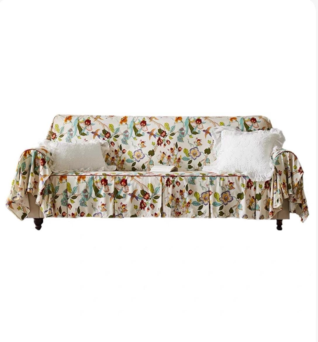 Custom Couch Covers, Garden Floral Birds Pattern, Slipcovers With ...