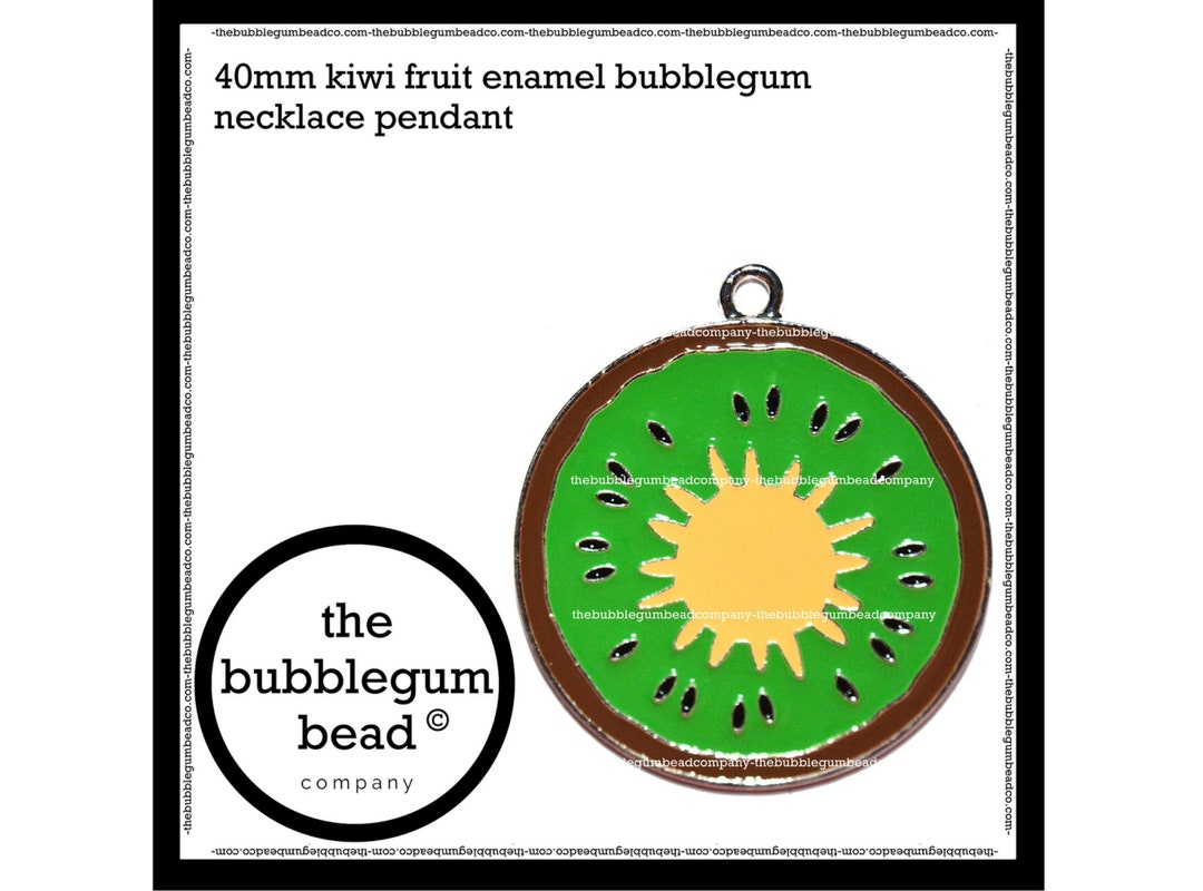 40mm-kiwi FRUIT ENAMEL Pendant, Key Chain Charm, the Bubblegum Bead ...