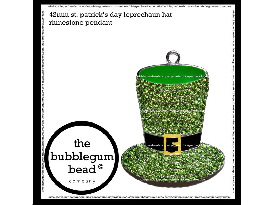 42mm-st. PATRICK'S LEPRECHAUN Hat Rhinestone Pendant, Key Chain Charm ...