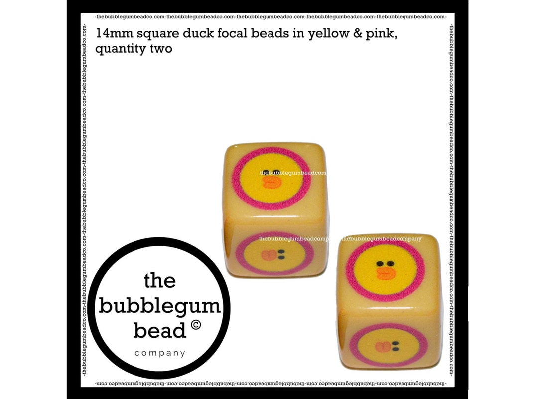 14mm-square DUCK PRINT Chunky Beads Quantity 2 the Bubblegum - Etsy