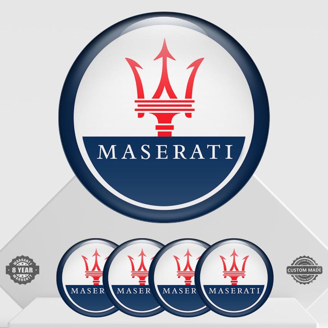 Maserati Stickers Domed Wheel Center Caps Rims Glossy Hub Emblem Logo ...