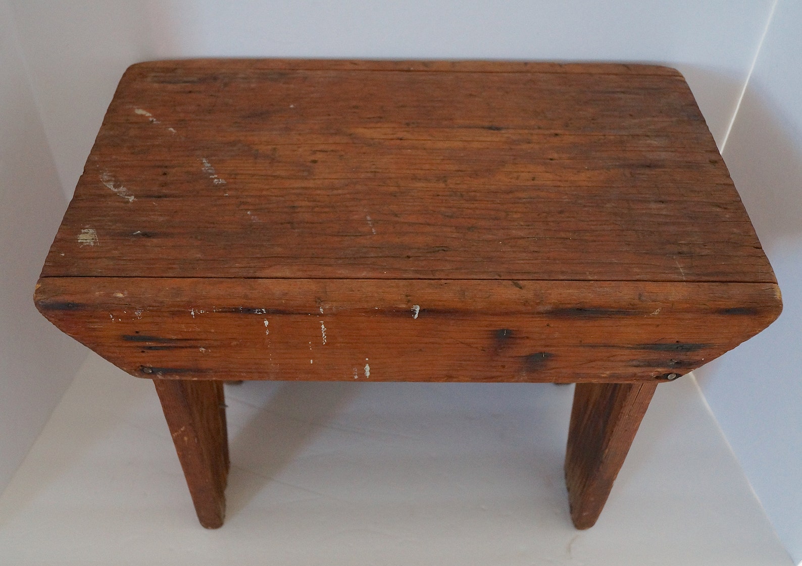 Rustic Old Primitive Wood Stool. Distressed Wooden Foot Stool / Small ...